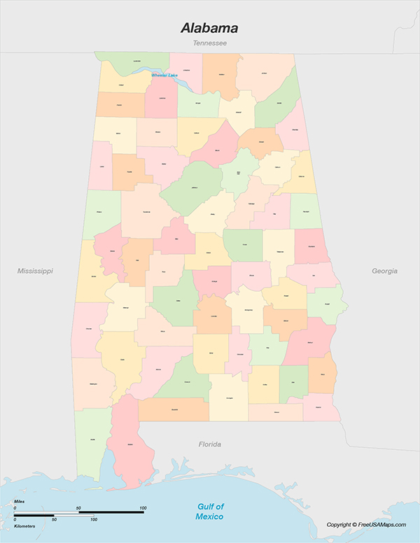 Printable Map of Alabama State Outline | Free USA Maps