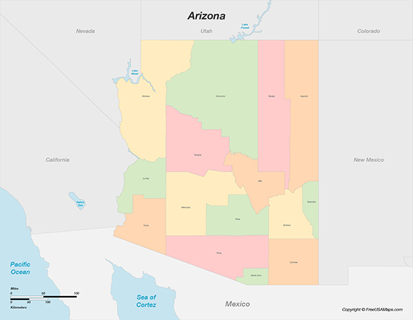 Printable Map of Arizona with Cities | Free USA Maps