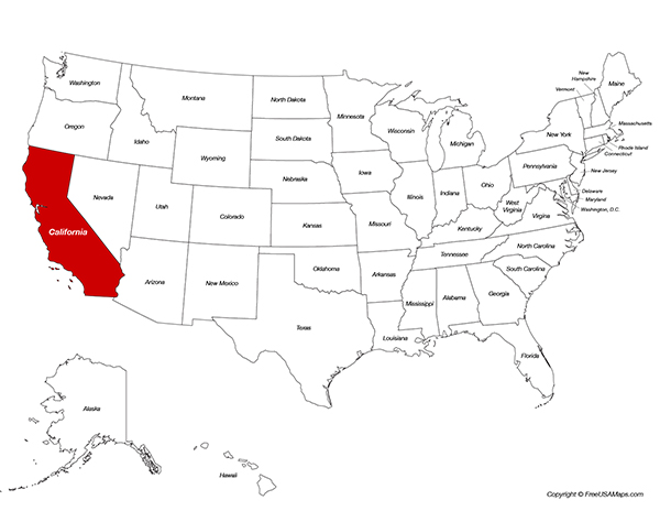Printable Map of California State Shape | Free USA Maps