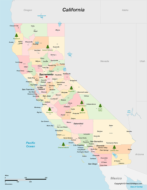 Printable Map of California State Shape | Free USA Maps