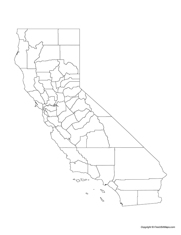 Printable Map of California State Shape | Free USA Maps