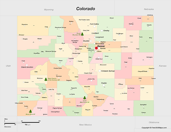 Printable Map of Colorado with Counties and Cities | Free USA Maps