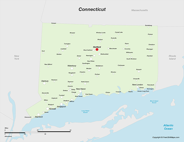 Printable Map of Connecticut with Cities | Free USA Maps