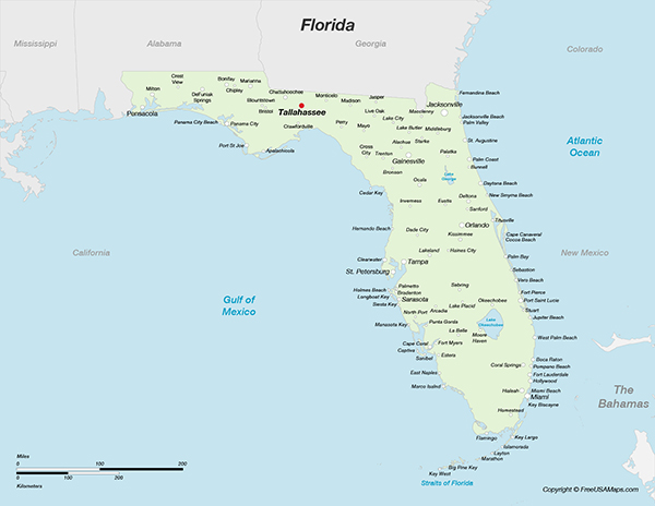 Printable Map of Florida State Outline | Free USA Maps