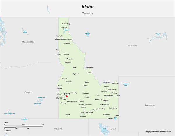 Printable Map of Idaho with Counties and Cities | Free USA Maps