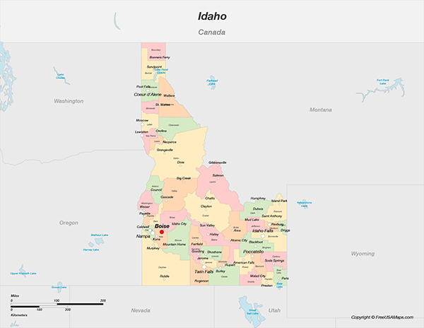 Printable Map of Idaho with Counties and Cities | Free USA Maps