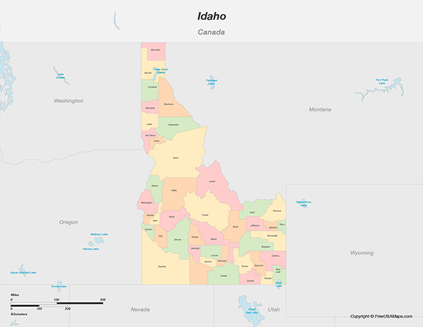 Printable Map of Idaho State Outline | Free USA Maps