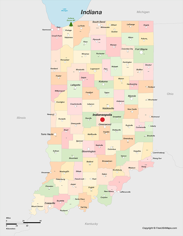 Printable Map of Indiana with Cities | Free USA Maps