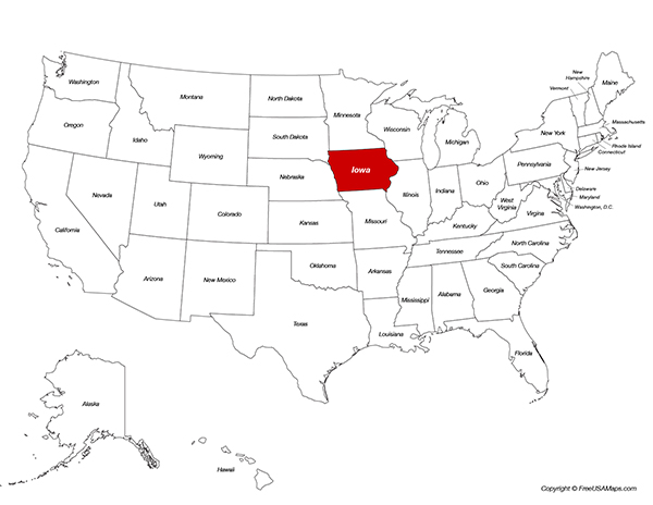 Printable Map of Iowa State Outline | Free USA Maps