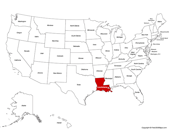 Printable Map of Louisiana Location on the US Map | Free USA Maps