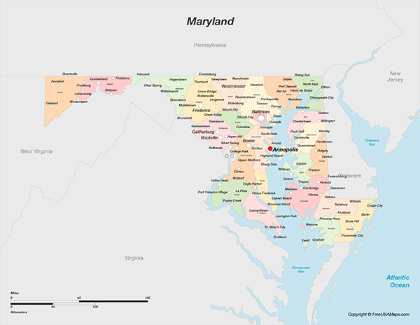 Printable Map of Maryland with Counties | Free USA Maps