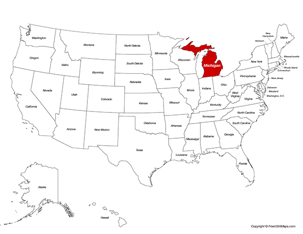 Printable Map of Michigan Location on the US Map | Free USA Maps