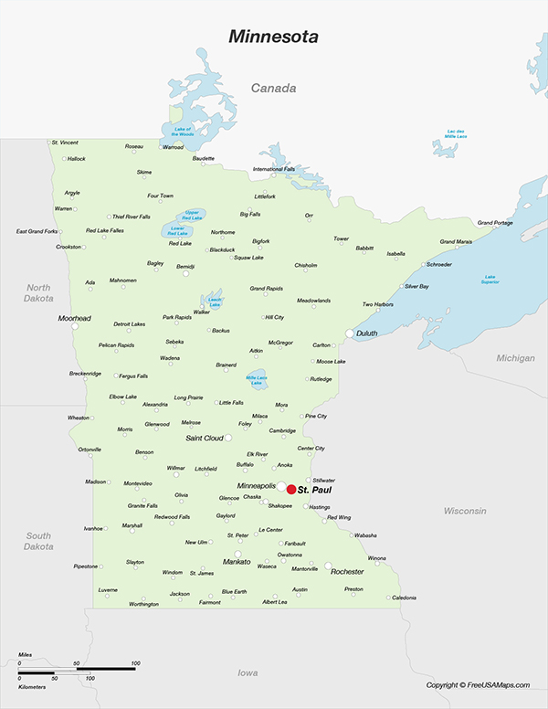 Printable Map of Minnesota State Outline | Free USA Maps