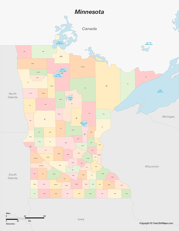 Printable Map of Minnesota State Shape | Free USA Maps