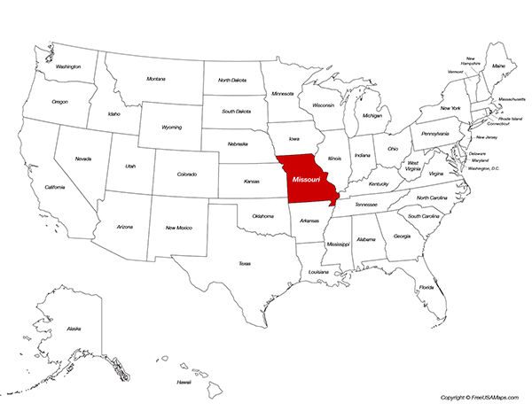 Printable Map of Missouri Location on the US Map | Free USA Maps
