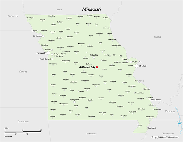 Printable Map of Missouri with Counties and Cities | Free USA Maps