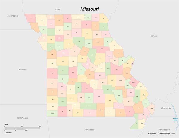 Printable Map of Missouri with Counties and Cities | Free USA Maps