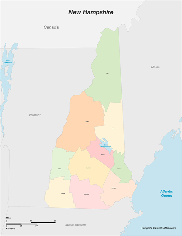 Printable Map of New Hampshire with Cities | Free USA Maps