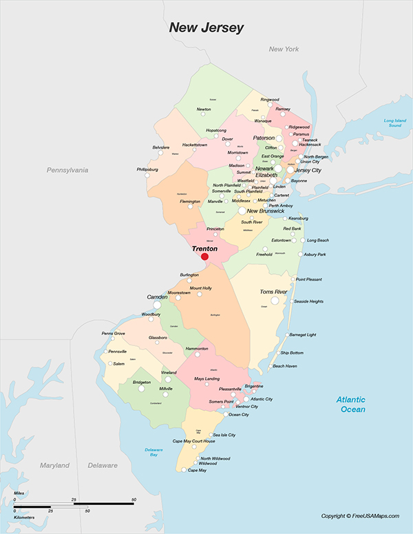 Printable Map of New Jersey State Outline | Free USA Maps