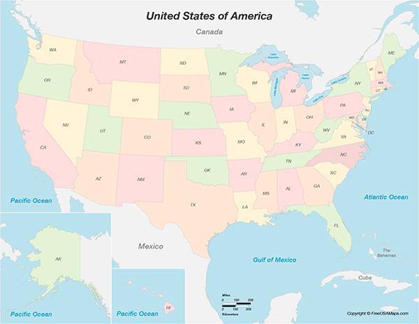 Printable Map of the United States with States and Abbreviations | Free ...