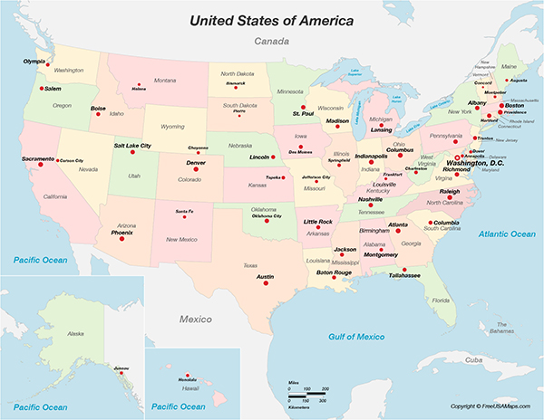 Printable Map of the United States with States and Labels Outlined ...