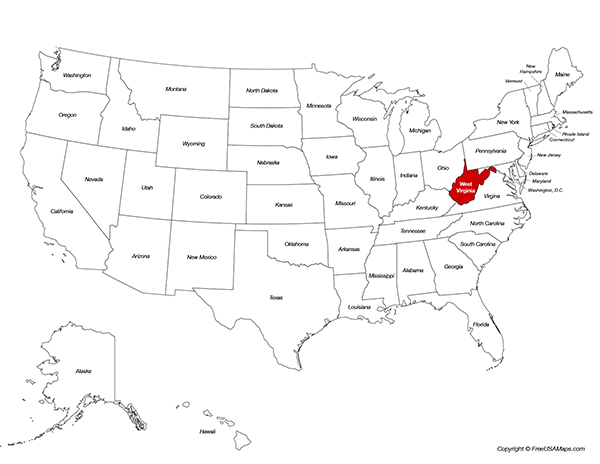 Printable Map of West Virginia State Outline | Free USA Maps