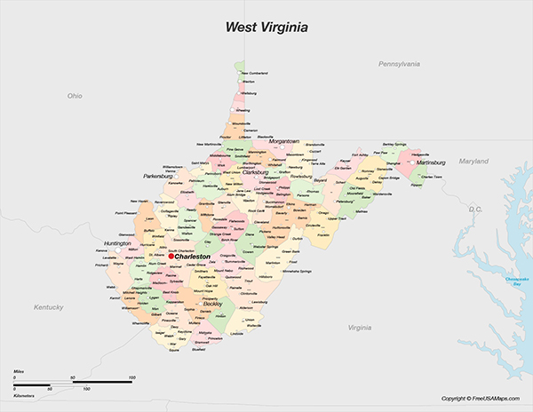 Printable Map of West Virginia with Cities | Free USA Maps